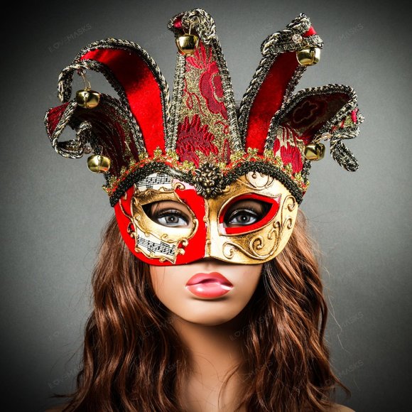 ILOVEMASKS | Accessories | Musical Eye Venetian Jester Jolly Mask Gold ...